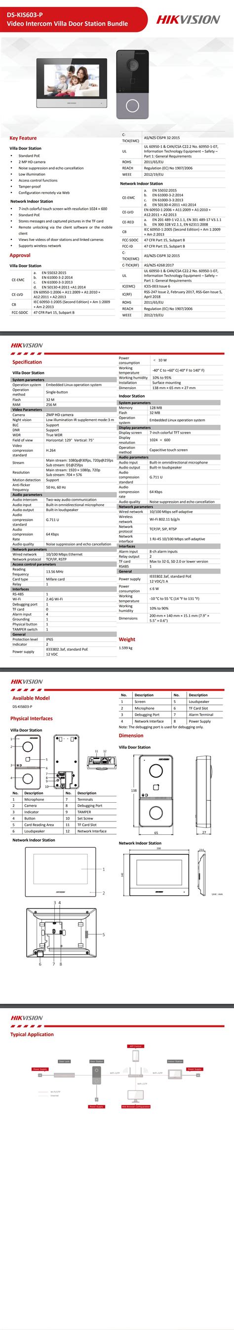Hikvision Ds Kv Wpe Ds Kh Wte Ds Kis P C Video Intercom