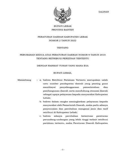 Salinan Perda Nomor 2 Tahun 2022 Tentang Perubahan Kedua Atas Perda