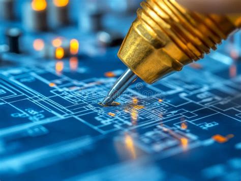 Electrical Engineer Drawing Electrical Circuits On Blueprints Stock