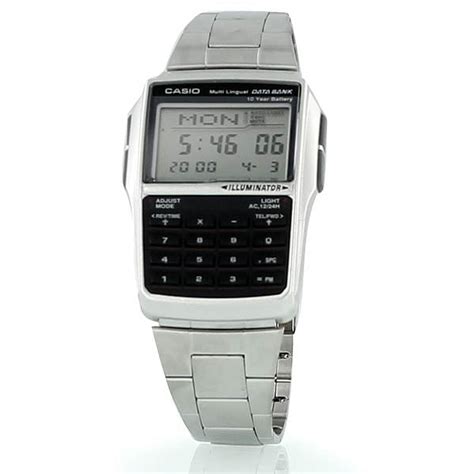 Silver Digital Watch W Databank Calculator Alarm Light Dbc D