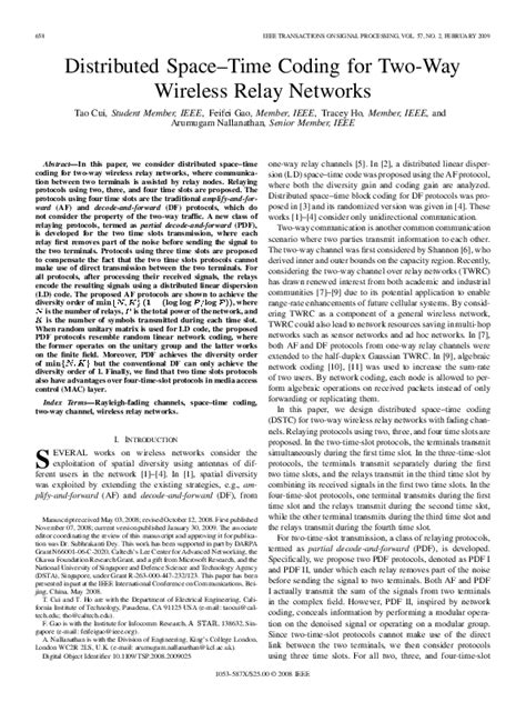 Pdf Distributed Space Time Coding For Two Way Wireless Relay Networks