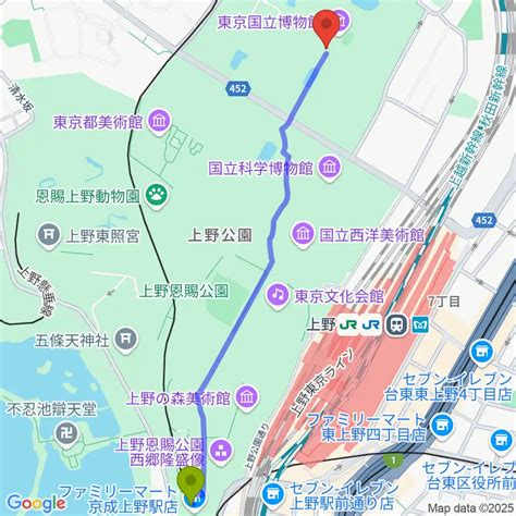 京成上野駅から東京国立博物館・本館へのルートマップ Mdata