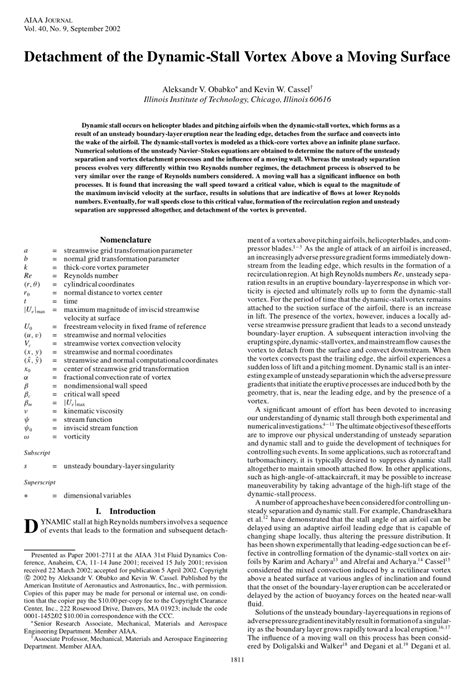 Pdf Detachment Of The Dynamic Stall Vortex Above A Moving Surface