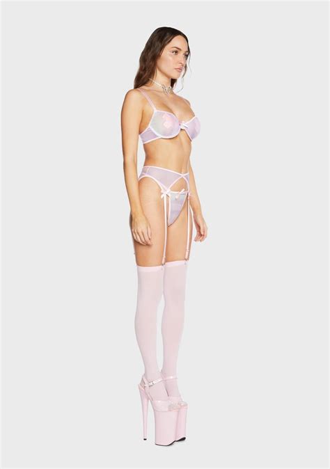 Sheer Mesh Bra Thong Panty Garter Set Multi Dolls Kill