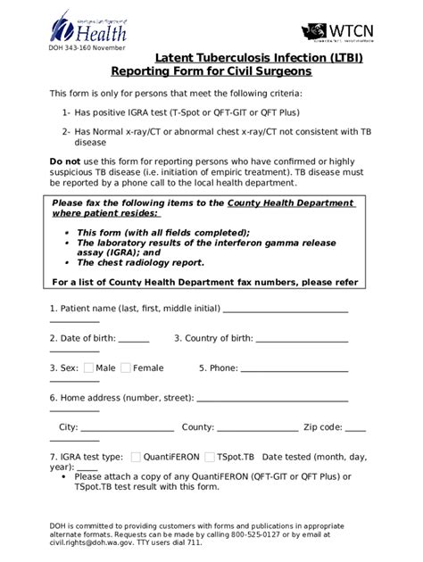 Latent Tuberculosis Tb Infection Reporting For Civil Doh Wa Doc Template Pdffiller