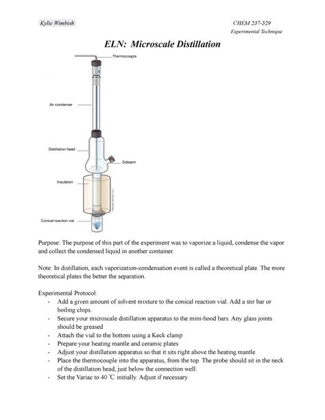 Eln Microscale Distillation Kylie Wimbish Chem 237 Experimental