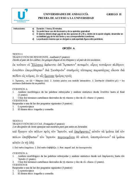 Examen griego para selectividad Exámenes selectividad de Griego Docsity