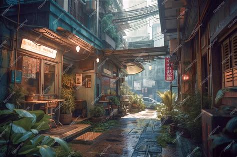 Premium Ai Image Retrofuturistic Hong Kong City Streets Illustartion
