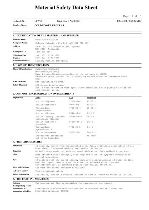 Pdf Material Safety Data Sheet Au€¦ · Page 1 Material