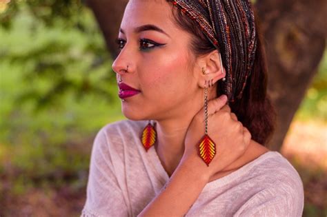 Long Boho Leaf Earrings Native American Beaded Earrings Beaded Boho