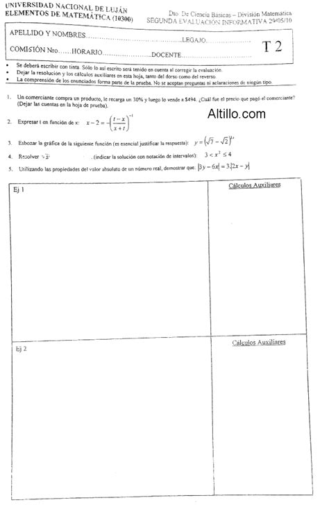 2º Parcial A Elementos de Matemática 2010 UNLU