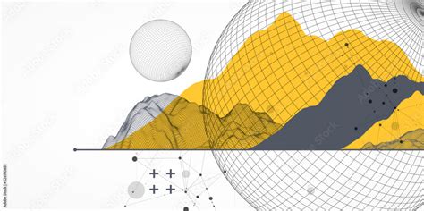 Sphere Theme With Connected Lines In Technology Style Background Wireframe Illustration