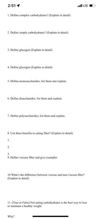 2 51 Alll LTE 1 Define Complex Carbohydrates Chegg