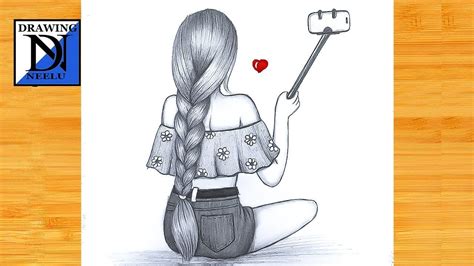 How To Draw A Girl Taking A Selfie Step By Step A Girl With Ponytail