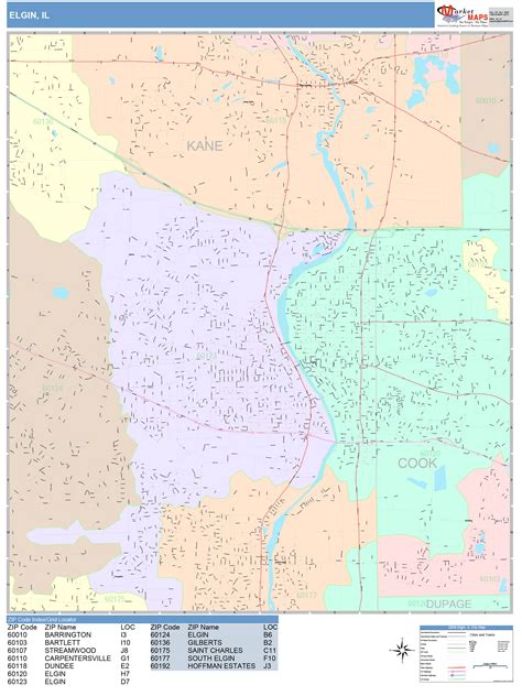 Elgin Illinois Wall Map Color Cast Style By Marketmaps