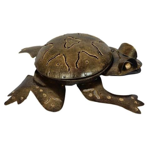 Frog Mosquito Coil Holder In Bronze And Green Handmade Bali Metal Art