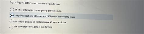 Solved Psychological Differences Between The Genders Areof