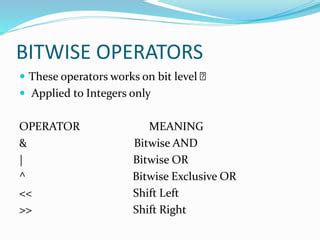 C Operators Ppt PPT Free Download
