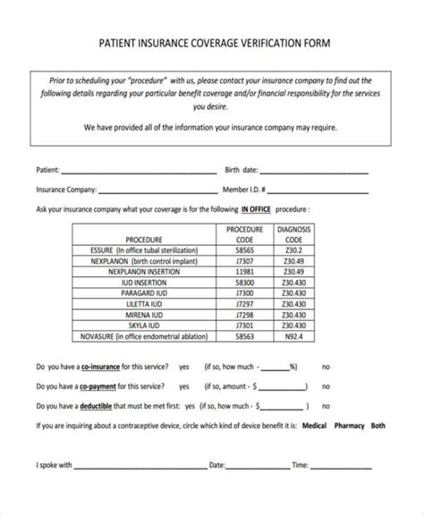 Free Sample Insurance Verification Forms In Pdf Ms Word
