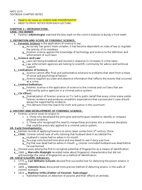 Forensic Science Textbook Chapter Notes Forensic Science Crime Scene