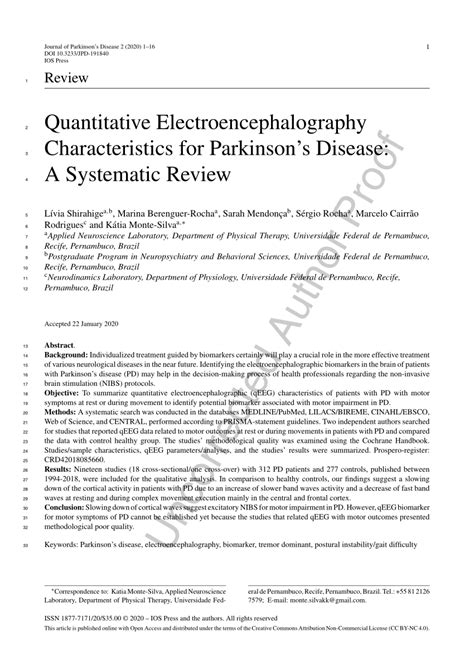 Pdf Quantitative Electroencephalography Characteristics For Parkinsons Disease A Systematic