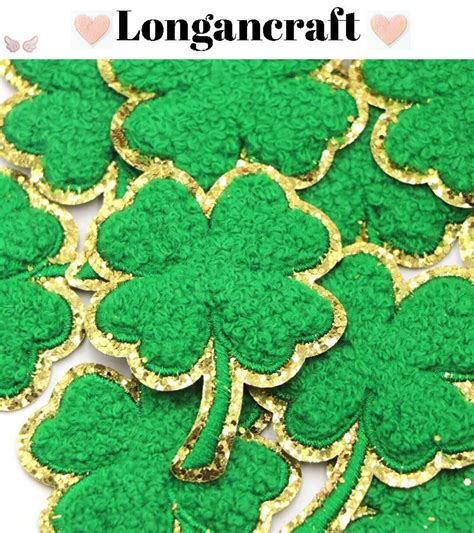 Clover Chenille Embroidered Patch Clover Patches Leaf Glitter Patch