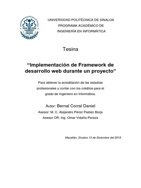 Bernalcorraldaniel Implementación De Framework De Desarrollo Web Durante Un Proyecto Pdf