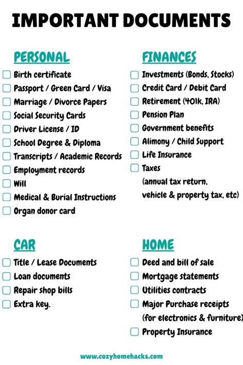 Essential Documents Checklist Get Organized At Home Free Printable