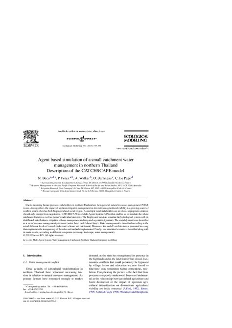 pdf agent based simulation of a small catchment water management in
