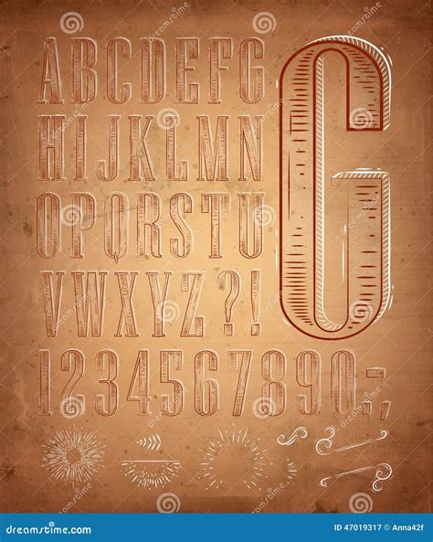 La Fuente Del Vintage Pone Letras A Retro Ilustración del Vector Imagen