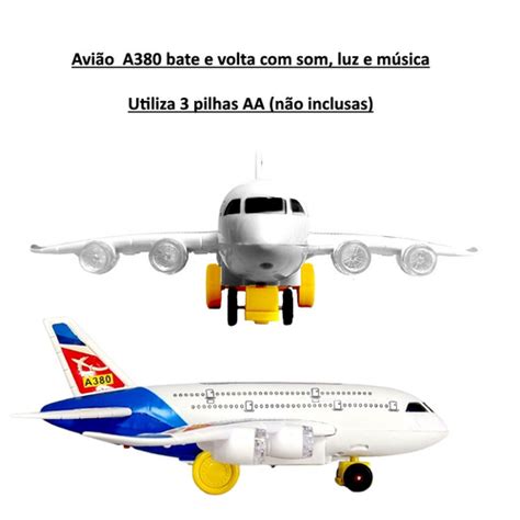 Avião De Brinquedo A Pilha Anda Com Som Luz Sensor Bate E Volta Airbus