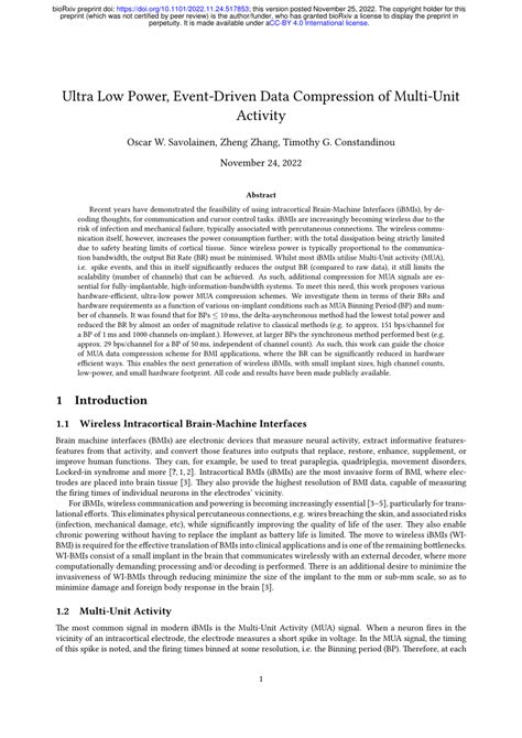PDF Ultra Low Power Event Driven Data Compression Of Multi Unit Activity