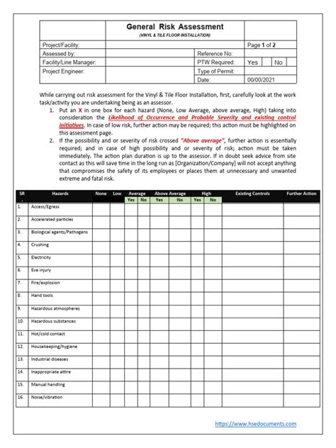 Risk Assesssment Vinyl And Tile Floor Installation Pdf Hazards Risk