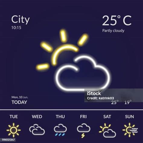 네온 글로우 효과와 일기 예보 위젯 0명에 대한 스톡 벡터 아트 및 기타 이미지 0명 개념 개체 그룹 Istock
