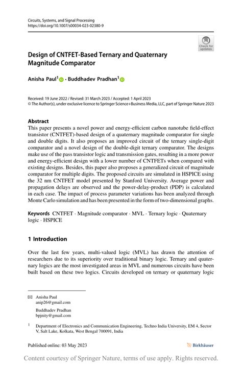 Design Of Cntfet Based Ternary And Quaternary Magnitude Comparator