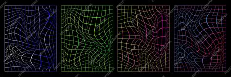 premium vector set of distorted vertical neon grid pattern trendy