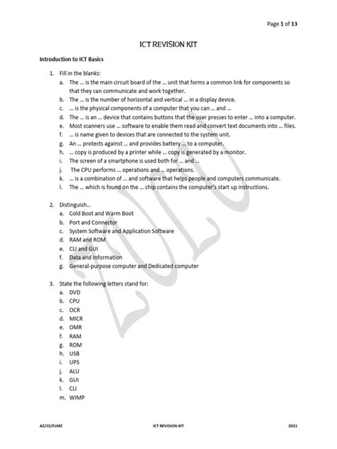 Ict Revision Kit Pdf Computer Network Computer Data Storage