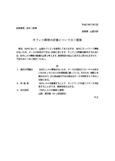 ビジネス文書の書き方 オフィス環境改善の提案