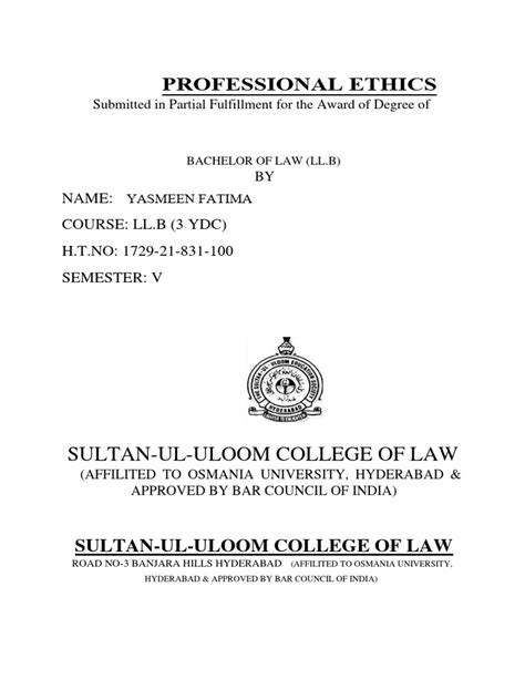 Professional Ethics Cover Head Pdf