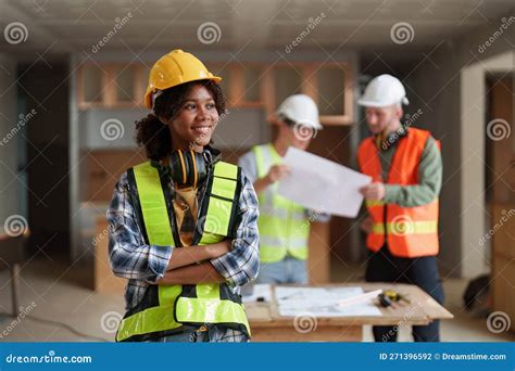 Foreman Builder Woman At Construction Site American African Foreman