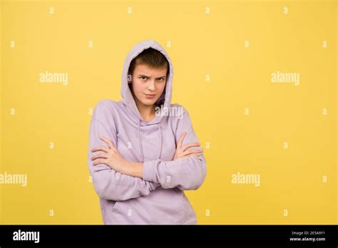 Looks Offended Hands Crossed Caucasian Girls Portrait Isolated On