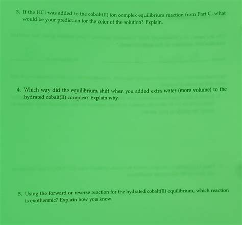 Solved 3 If The Hcl Was Added To The Cobalt Ii Ion Complex