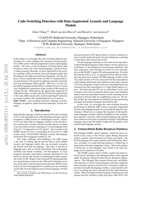 Code Switching Detection With Data Augmented Acoustic And Language