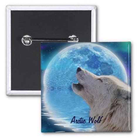 Howling Arctic Wolf And Moon Wildlife Badge Pinback Button Arctic Wolf