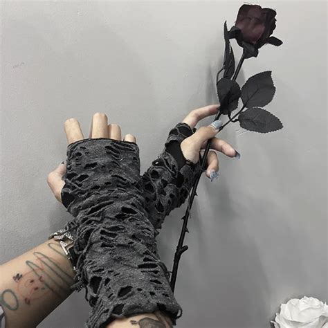 Punk Broken Slit Gothic Glove Fingerless Cuff Hole Mitten Cool Women Men Hollow Out Rock Gloves