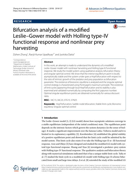 Pdf Bifurcation Analysis Of A Modified Leslie Gower Model With Holling Type Iv Functional