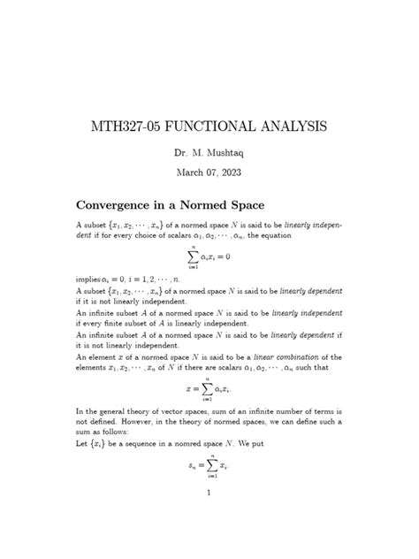 Mth327fa Lect 05 Convergence In A Normed Space Pdf Mathematical Relations Geometry