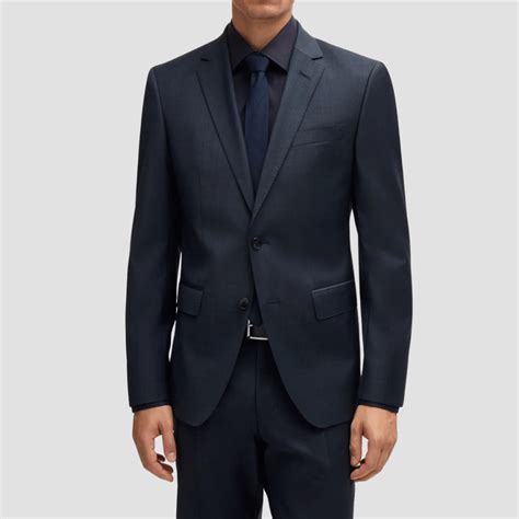 Hugo Boss Slim Fit H Huge Suit In Micro Pattern Dark Blue Mens Suit