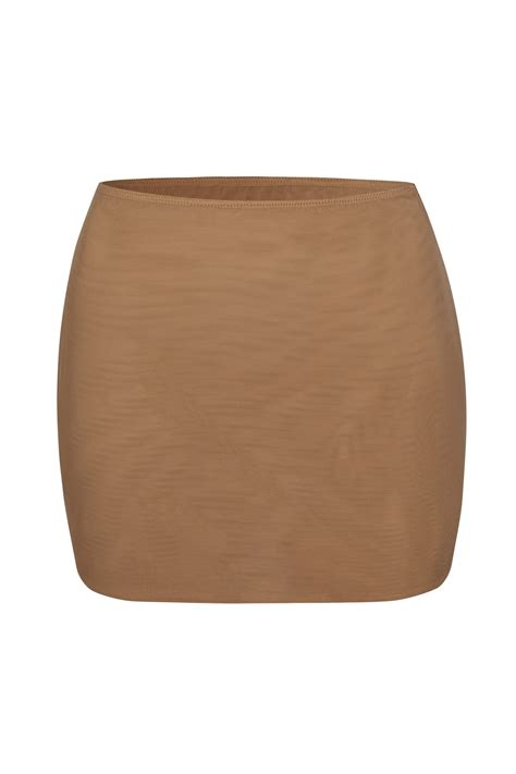 Intimates Soft Mesh Low Rise Micro Mini Slip Skirt In Almond Oh Polly