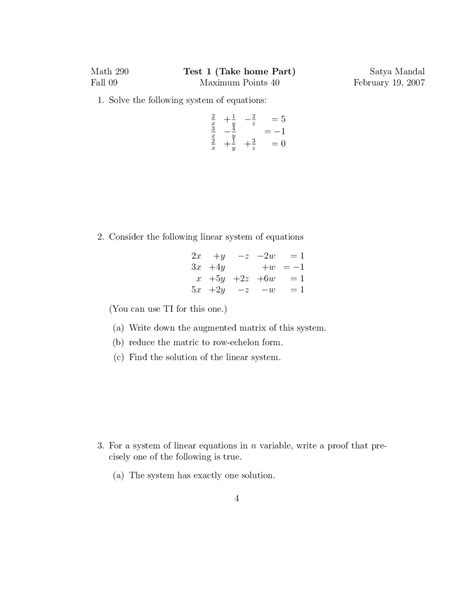 7 Problems On Elementary Linear Algebra Examination 1 Math 290